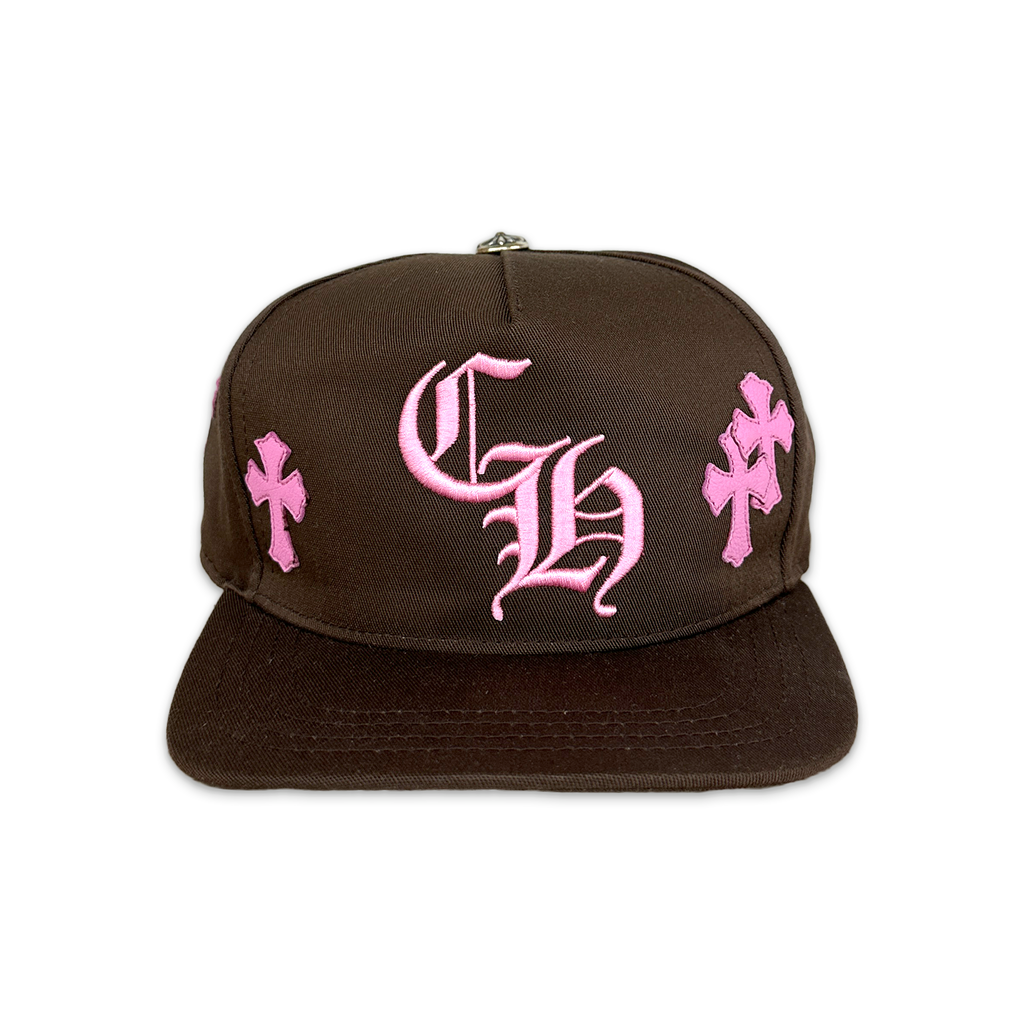 Pink Leather Crosses Snapback "Brown"