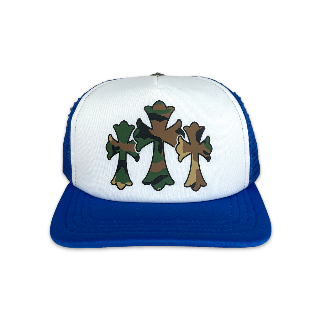 Camo Triple Cross Trucker Hat "Blue"