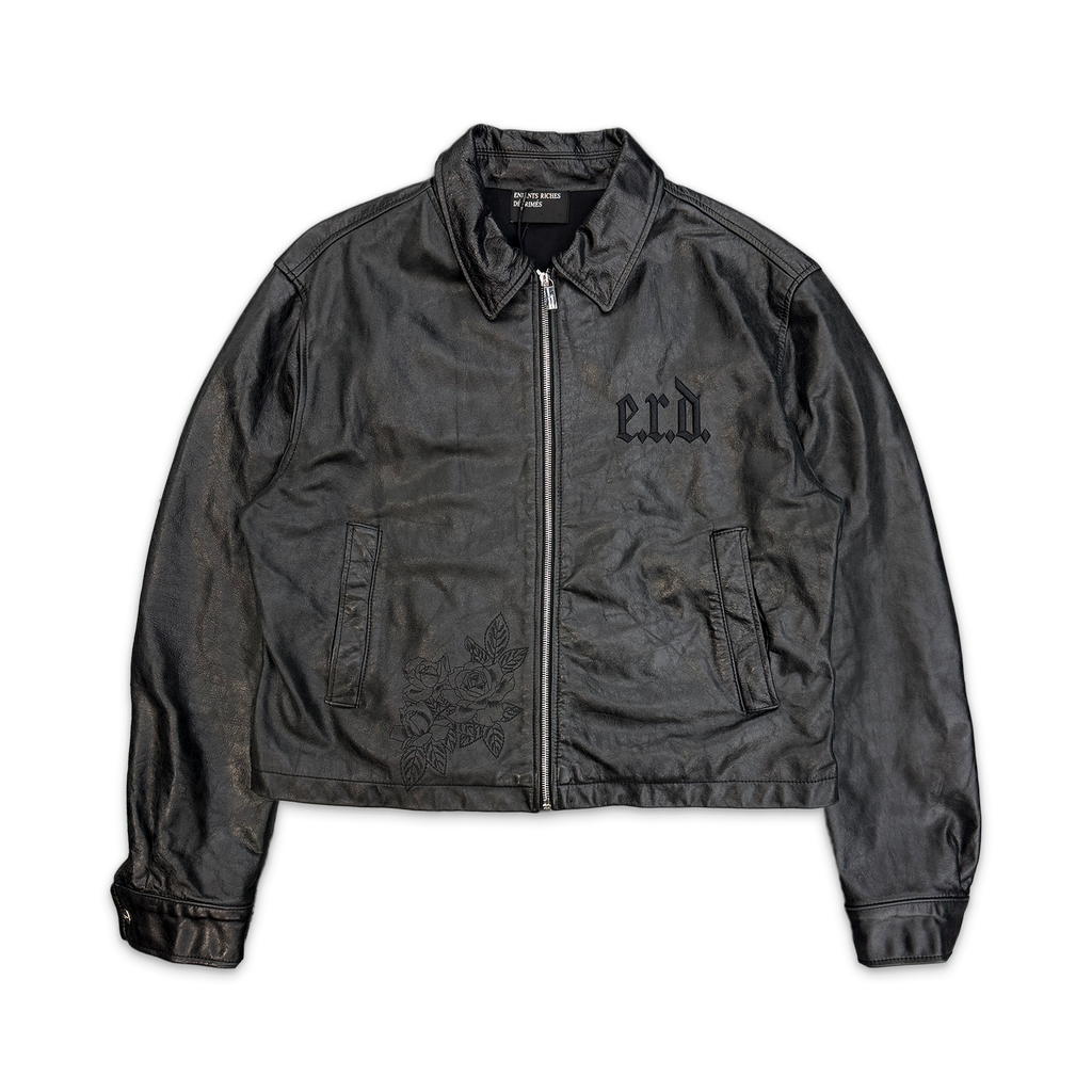 Enfants Riches Déprimes Roses Cropped Leather Jacket "Black"
