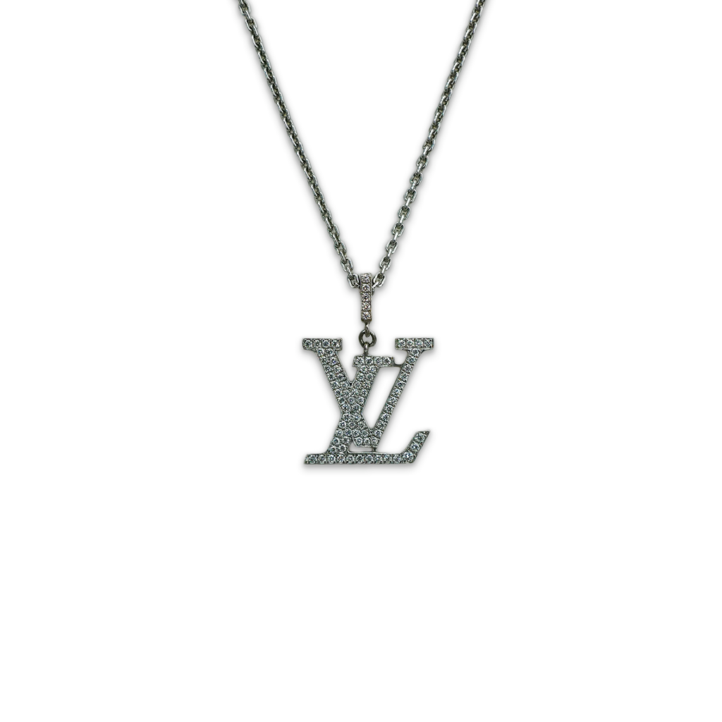 Medium LV Diamond Pendant White Gold Necklace